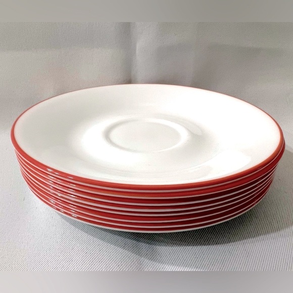 Corelle | Dining | Corelle Red Rim Saucer Plates 8 Pieces | Poshmark